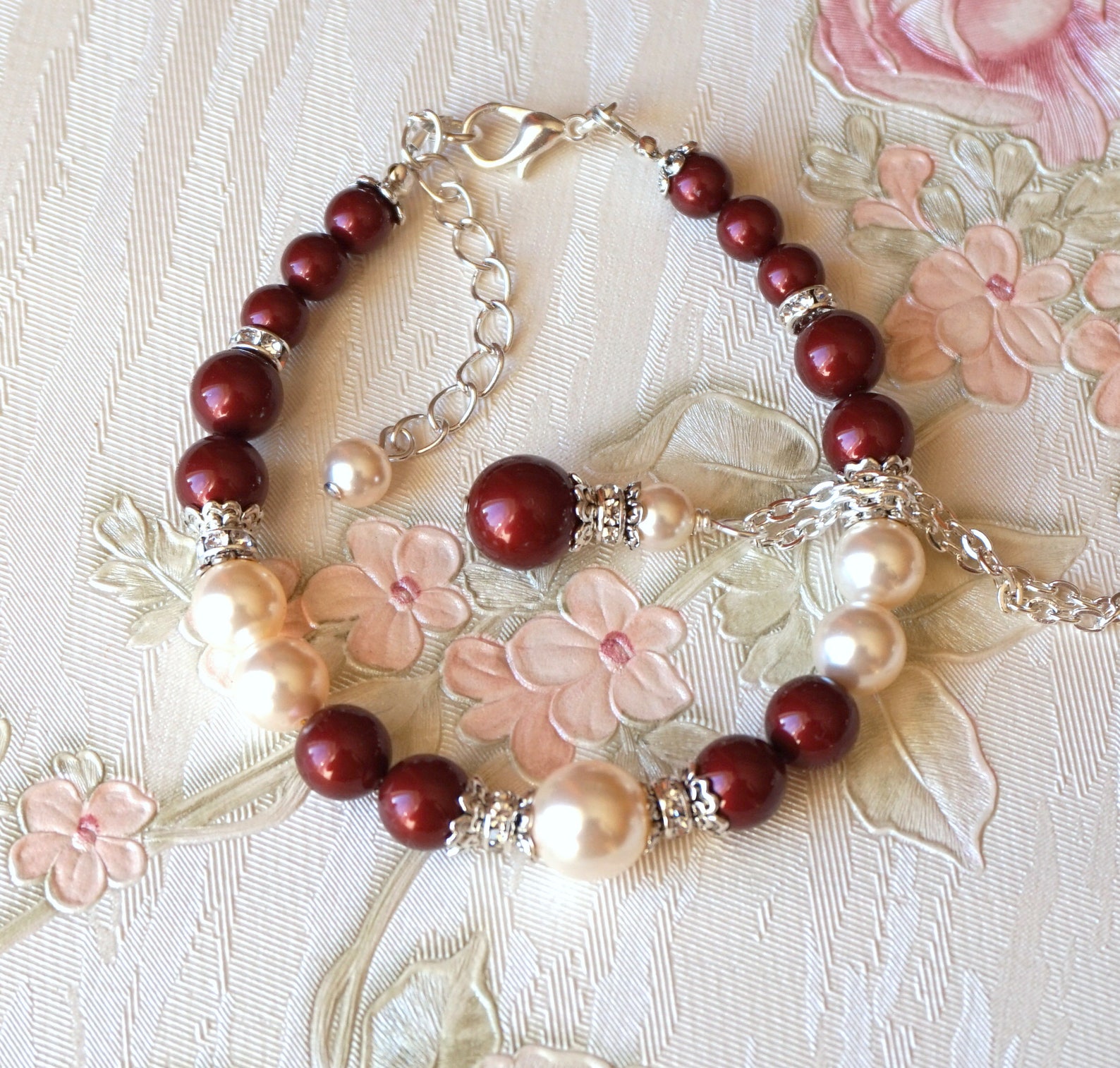 Marsala Color Pearl Bridesmaid Jewelry Set Wedding Jewelry | Etsy