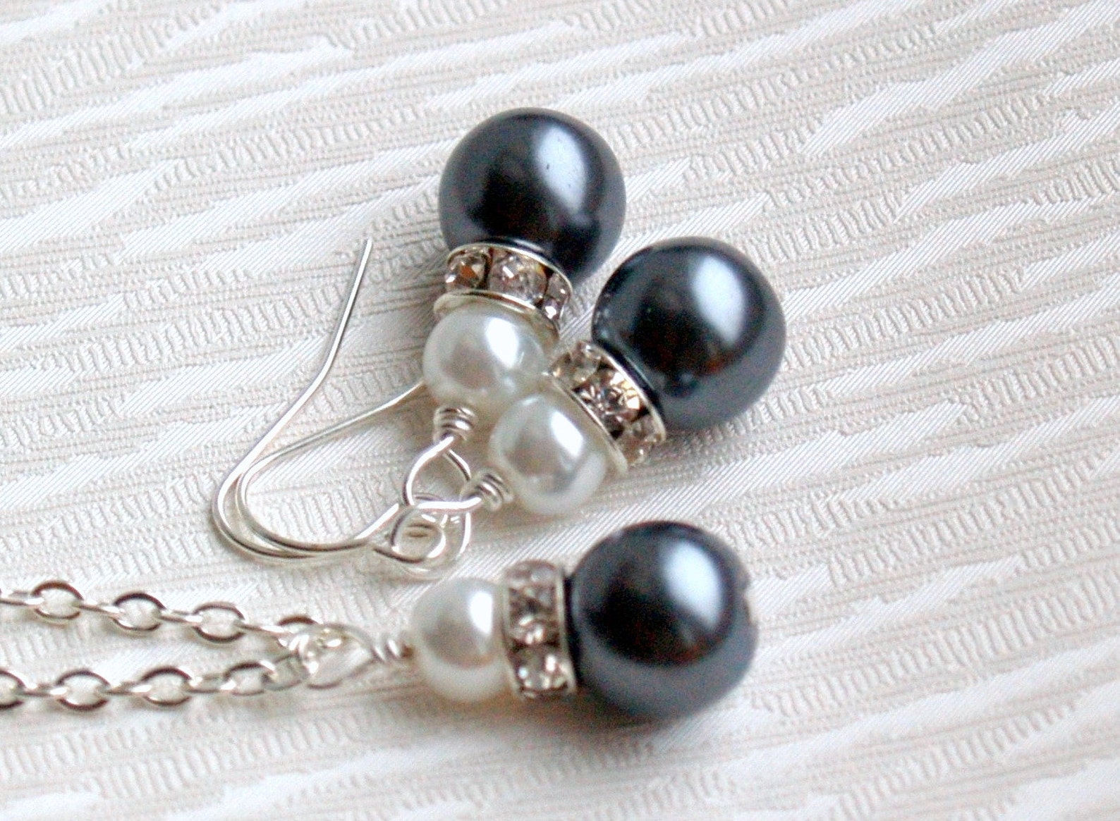 Dark Gray Necklace Bridesmaid Jewelry Set Necklace Earrings | Etsy