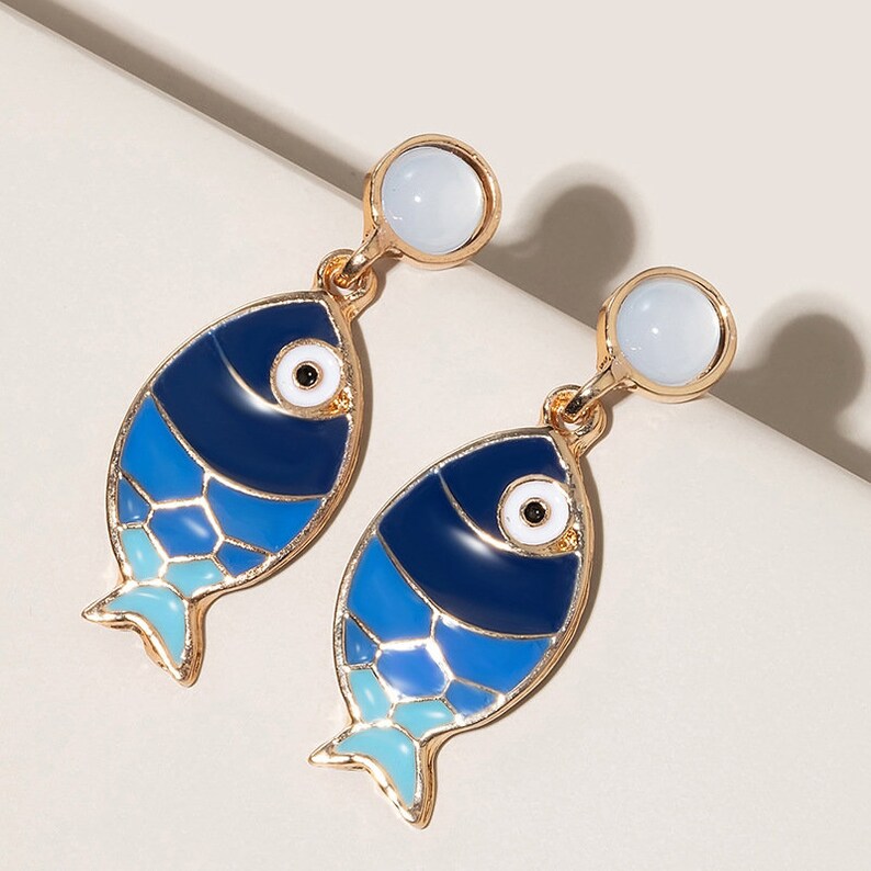 Fish Earrings Marine Earrings Enamel Small Fish Boho - Etsy