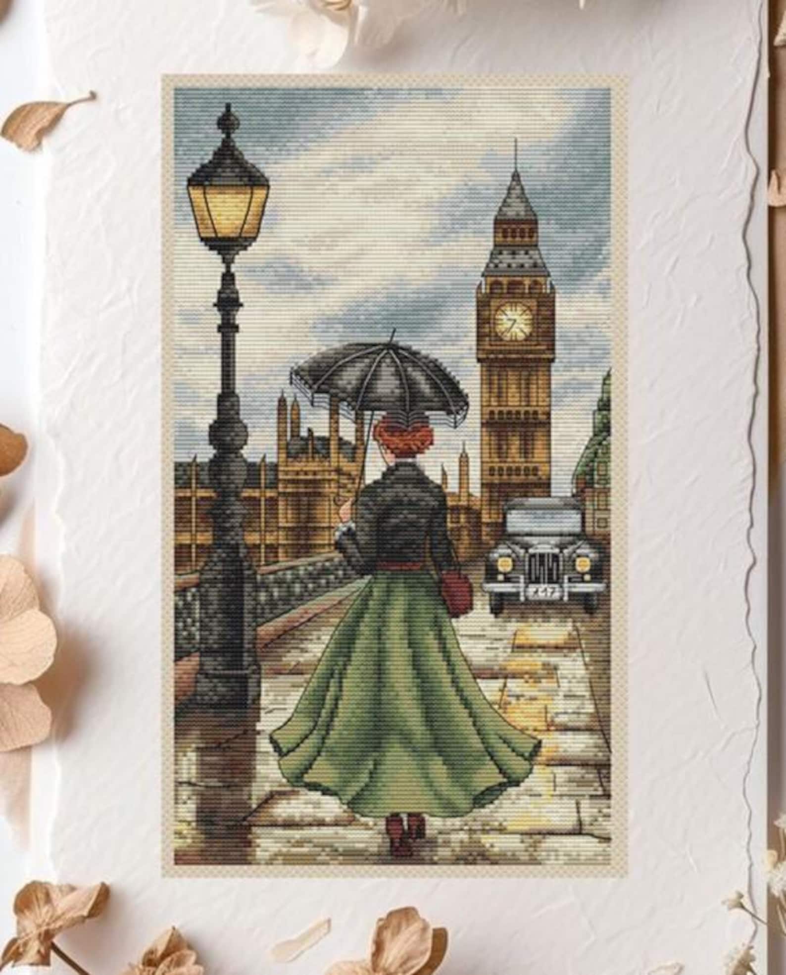 London Drizzle Cross Stitch Pattern: DIY Embroidery Home Decor (pdf ...