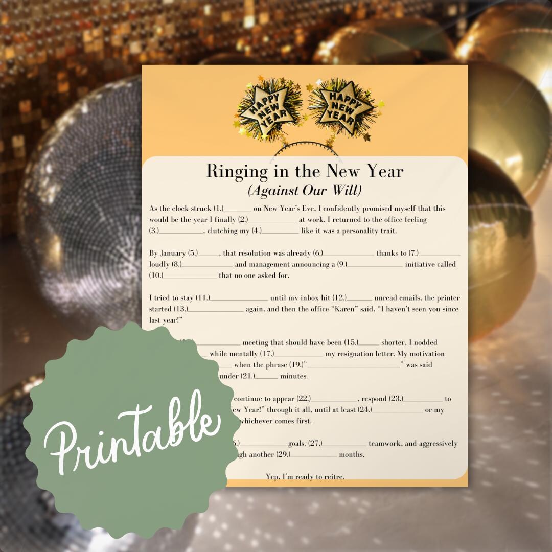 New Year's Mad Libs Inspired Game: Funny Fill-in-blank Word Game for ...