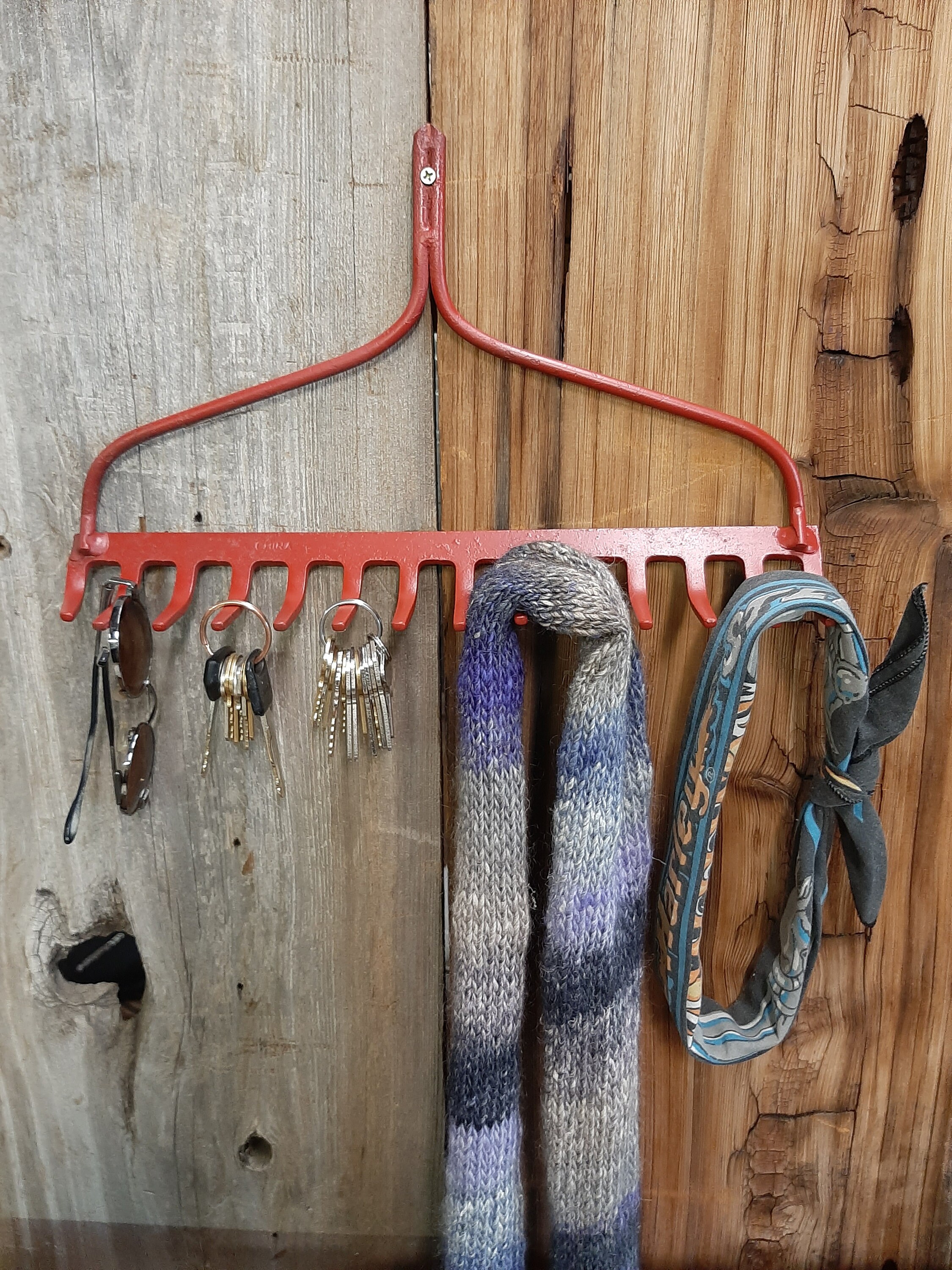 Upcycled Rake-old Red Rake Wine Glass Holder-jewelry Hanger-key Hanger ...