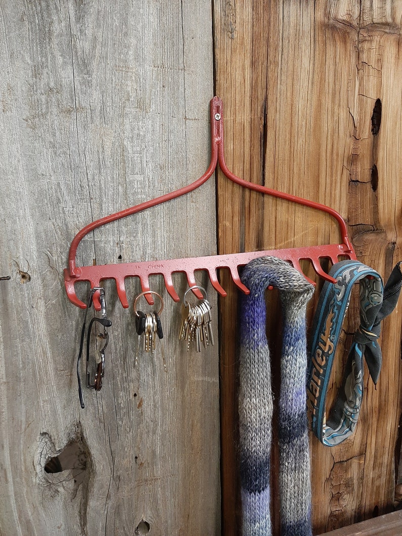 Upcycled Rake-old Red Rake Wine Glass Holder-jewelry Hanger-key Hanger ...
