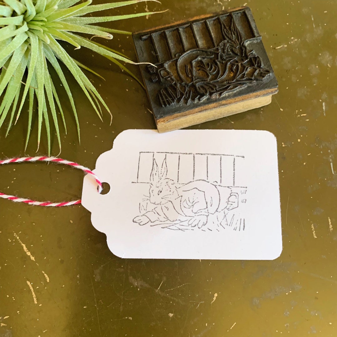 Vintage Peter Rabbit Stamp Hiding Behind Gate, Wood & Rubber Stamps for ...
