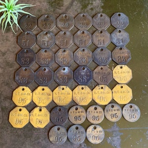 Vintage Brass Company Tags, V T & M Co Number Tags, Octagon and Round ...