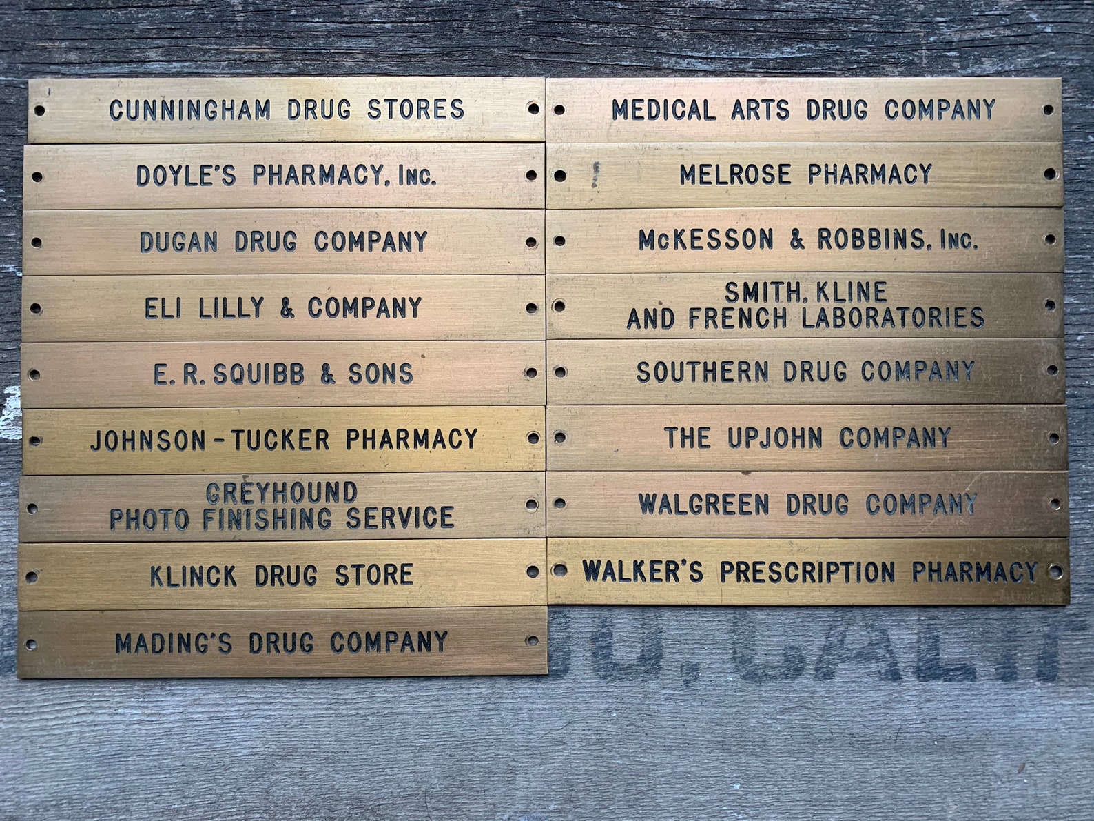 Vintage Brass Pharmacy Bin Labels, General Store & Drug Company Drawer ...
