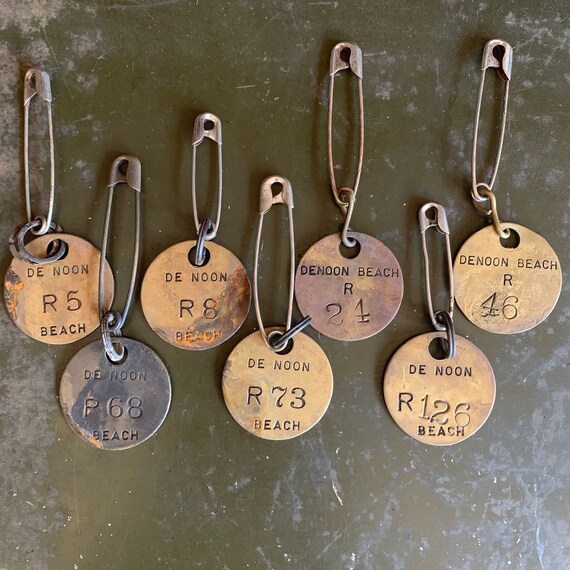 Vintage Swim Locker Tags Denoon Beach Old Brass Number Tags - Etsy