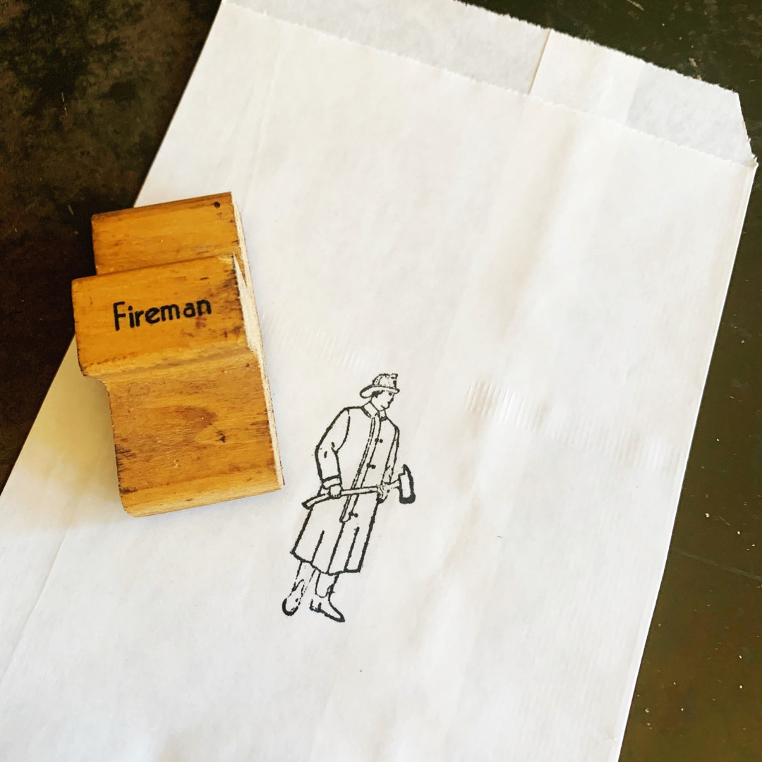 Vintage Fireman Stamp, DIY Fire Fighter Party Supplies, Real Super ...