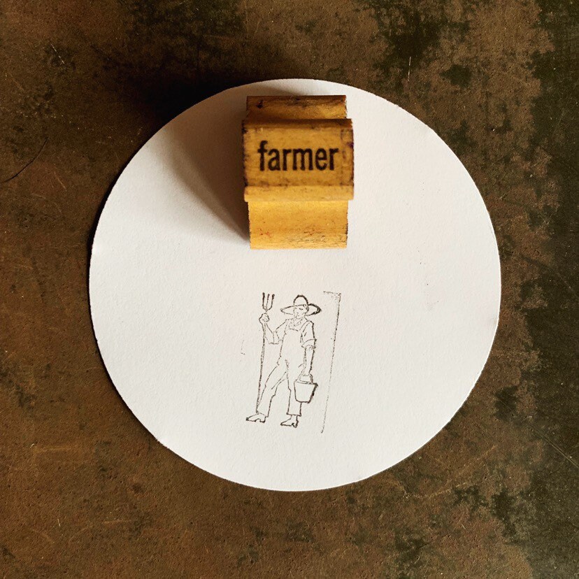 Vintage Farmer Stamp With Holding Pitchfork And Bucket Rubber | Etsy