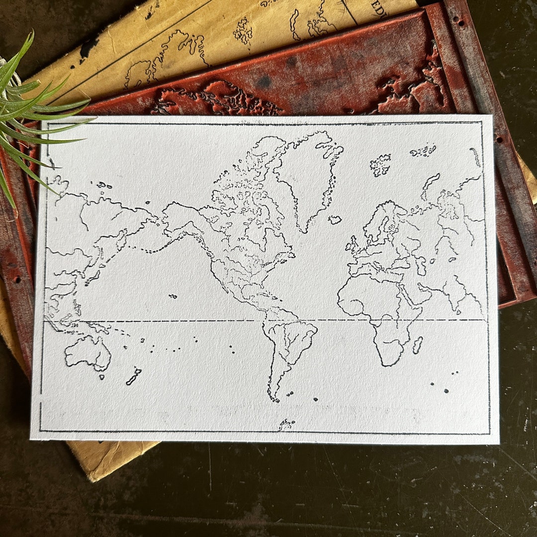 Vintage World Map Stamp, Large Map Stamps in Old Envelope, DIY Card ...