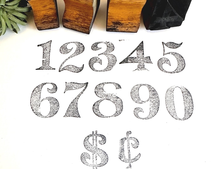 Vintage Serif Font Number Stamp Set: 0-9 Plus Dollar & Cent Signs ...
