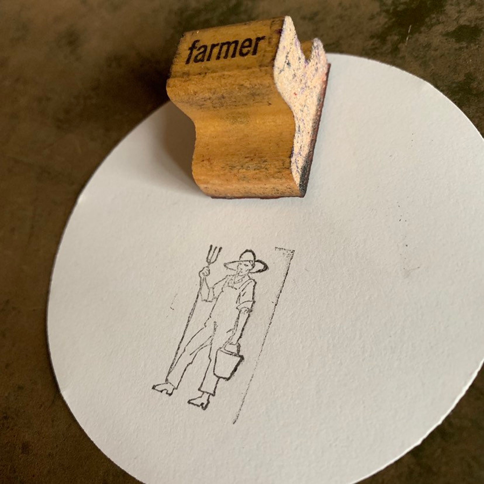 Vintage Farmer Stamp With Holding Pitchfork And Bucket Rubber | Etsy