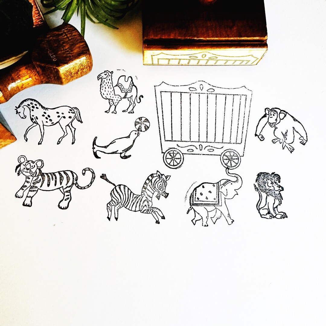 Vintage Cartoon Circus Stamps, Circus Animal Rubber Stamps, Circus ...
