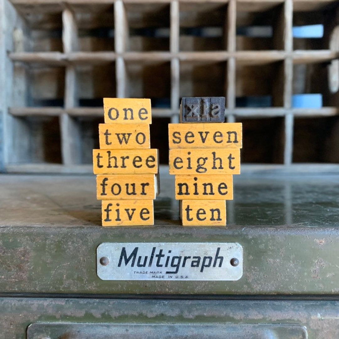 Vintage Numbers Word Stamp Set, Vintage Rubber Stamps, One Two Three ...