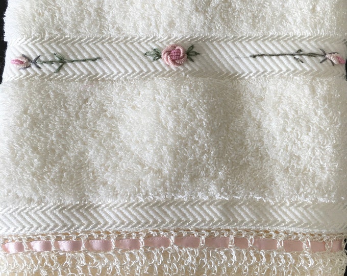 Cream Deluxe Hand Embroidered Good Quality Hand Towel With Crocheted ...