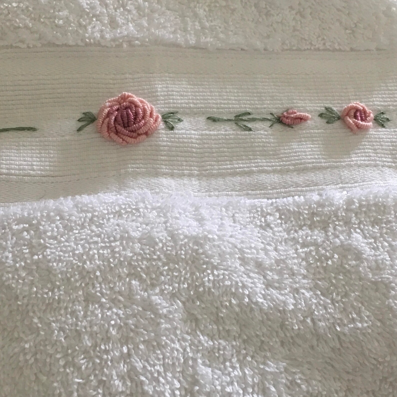 Deluxe White Hand Towel Embroidered With Pink Grub Rose - Etsy Australia
