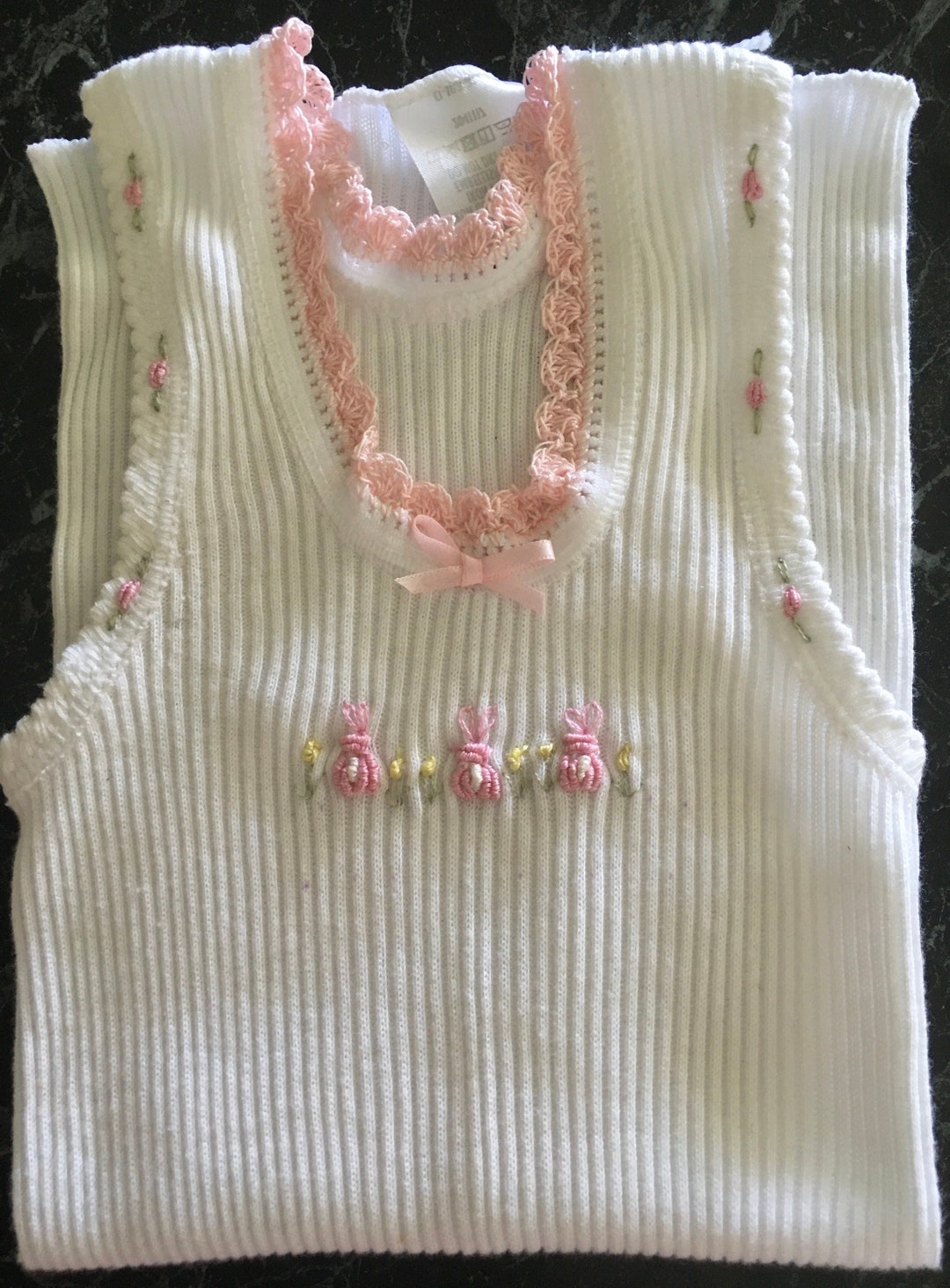 Baby Girl Singlet Hand Embroidered With Bunny Desighj)u7 - Etsy