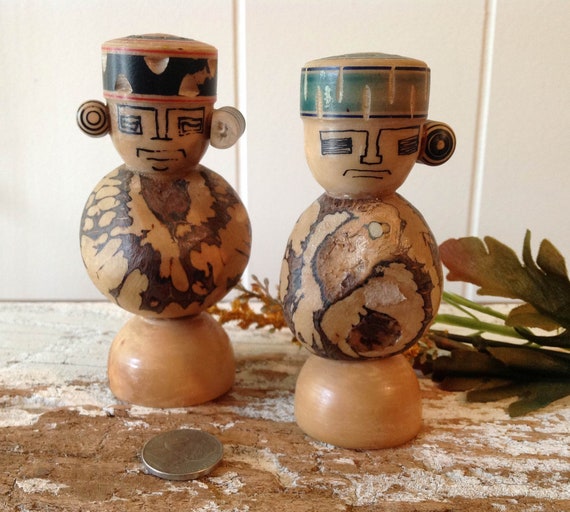 Vintage Carved Koa Nut Salt & Pepper Shaker Set Venezuela - Etsy