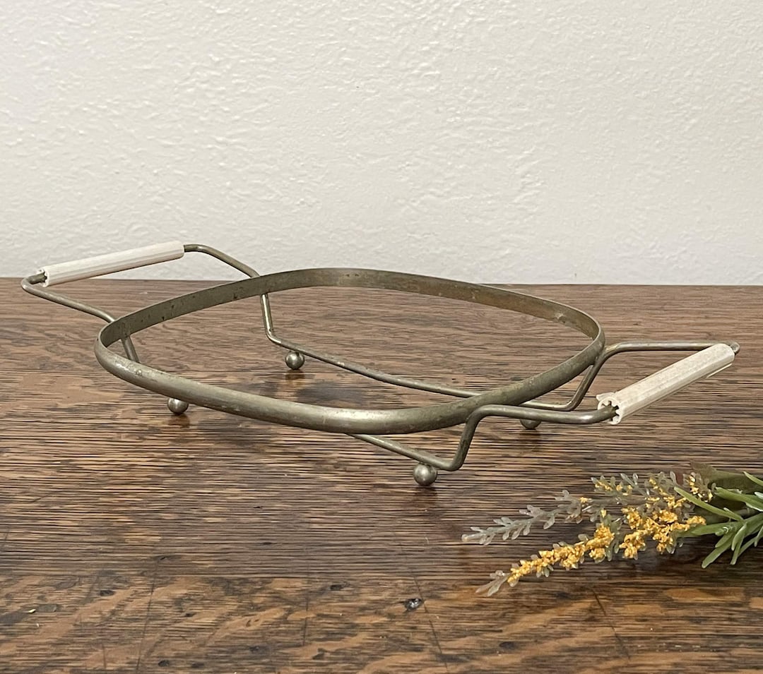 Vintage Mid Century Casserole Stand, Metal Pan Holder, Atomic Era ...