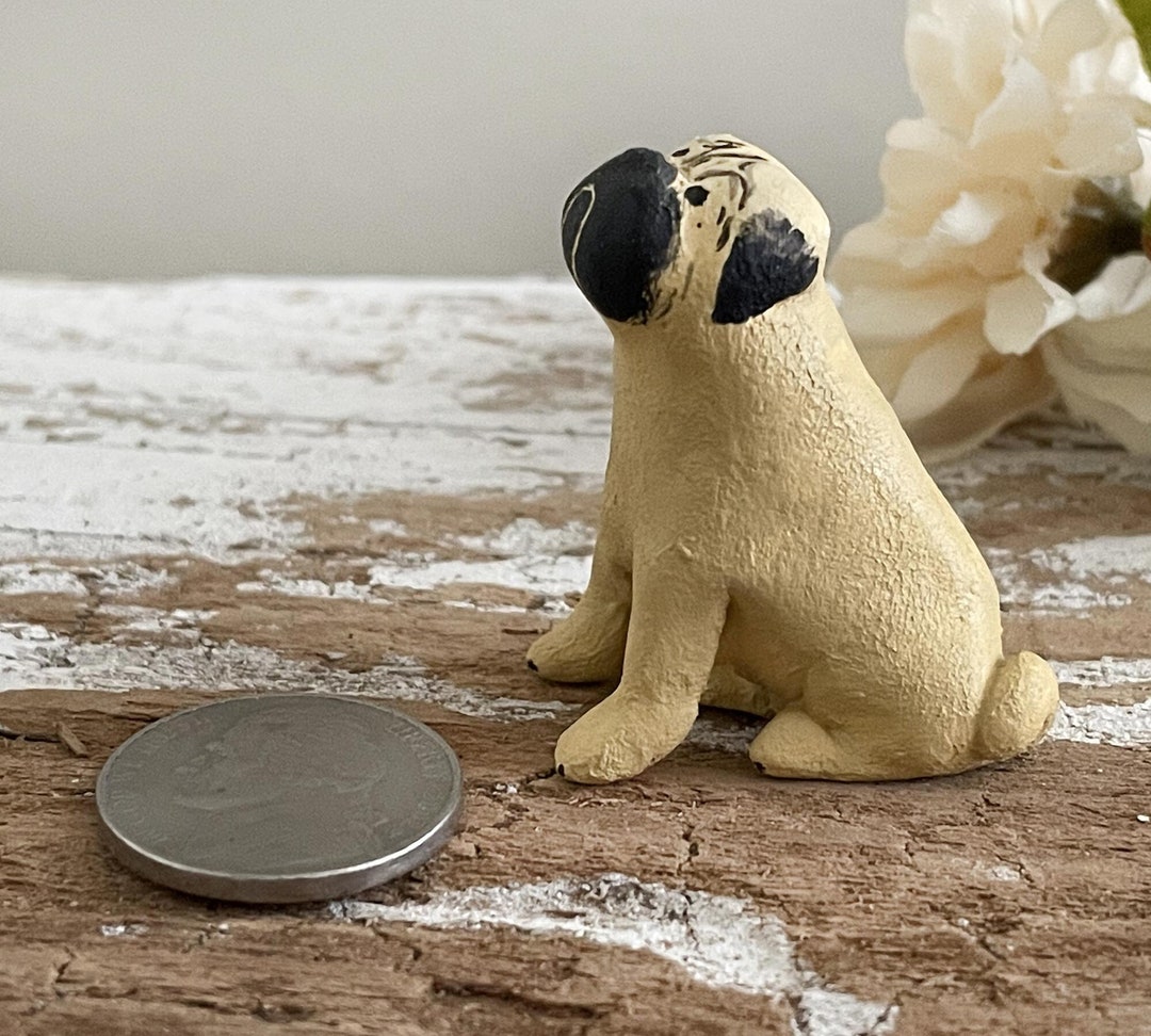 Tiny Vintage Clay Pug Dog, Miniature Handmade, Hand Shaped, Hand ...