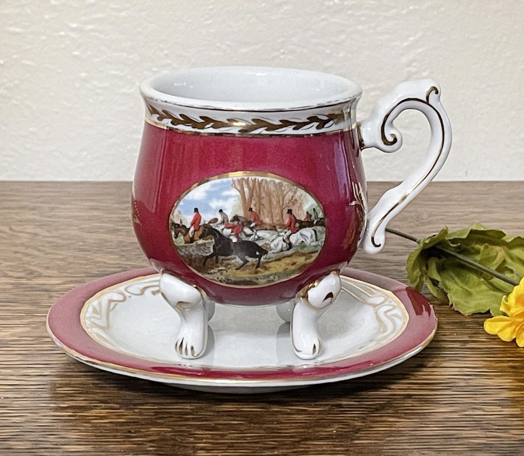 Vintage Limoges China Cup and Saucer Set, Fox Hunting, Horse & Hounds ...