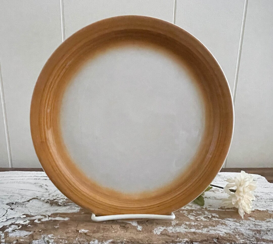 Vintage Shenango China Luncheon Diner Plate, White, Airbrushed Tan Band ...