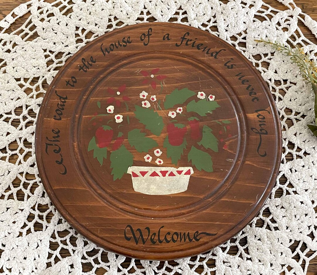 Vintage Primitive Wooden Welcome Plaque, Thick Round Hanging Wall Sign ...
