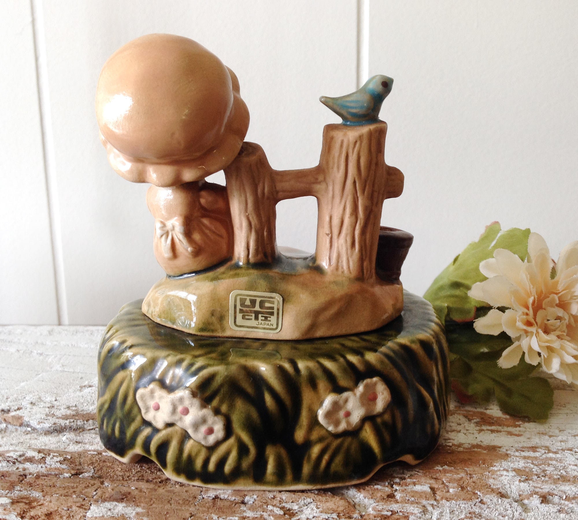 Vintage UCTCI Japan Little Girl Bird Figurine Slow Music | Etsy