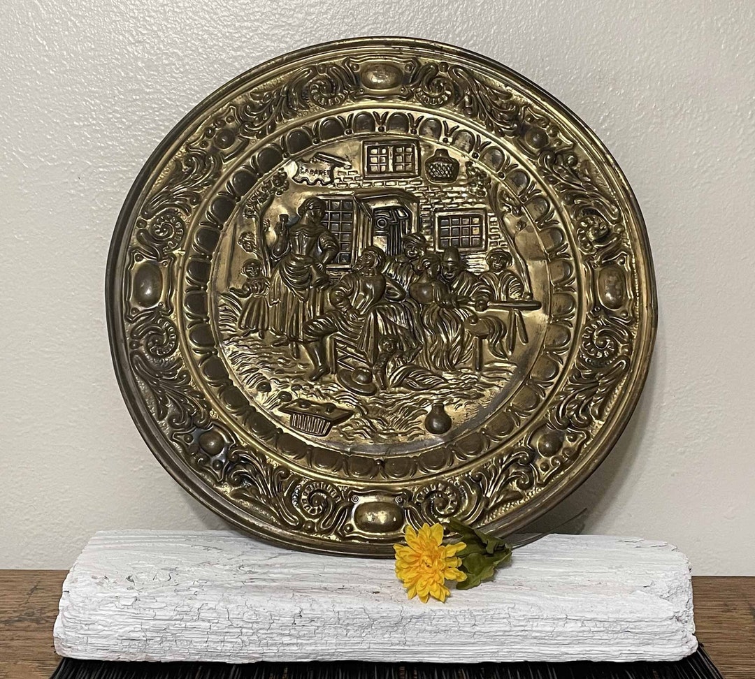 Vintage Peerage England Extra Large 17" Hammered Brass Plate, Charger ...