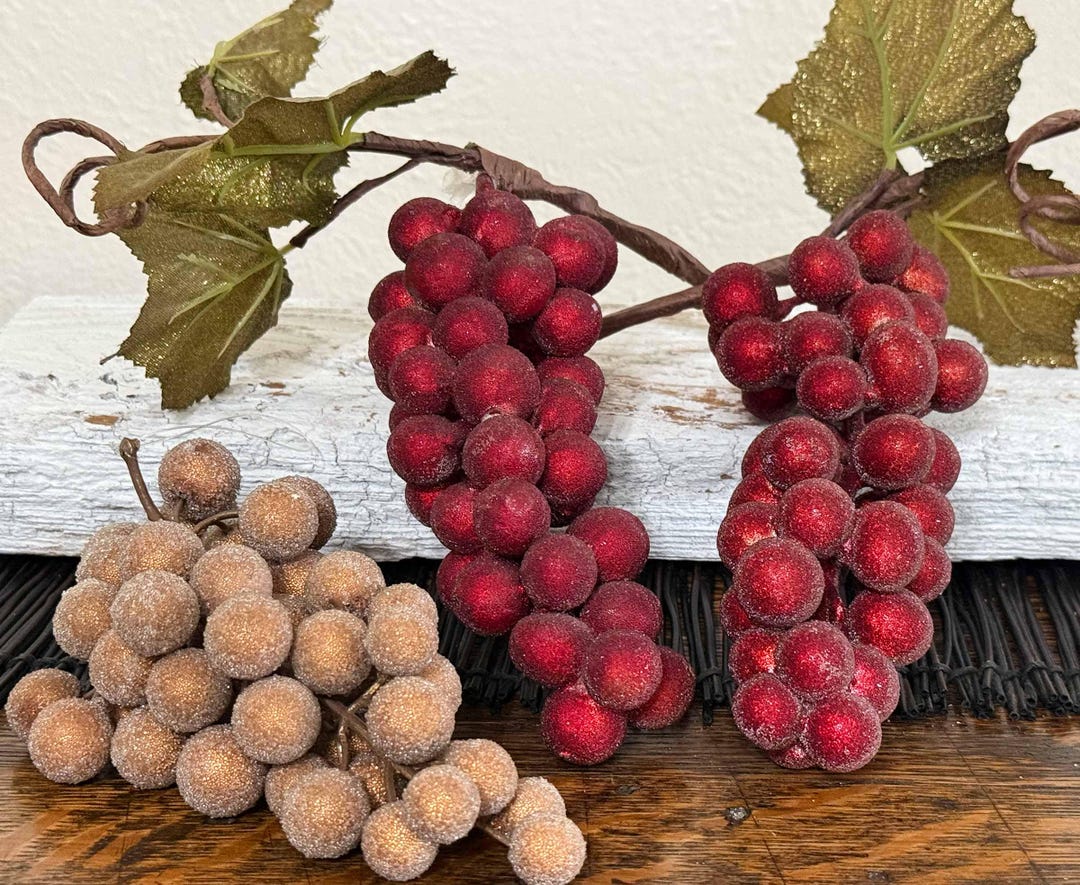 SET of 3 Vintage Large Beaded Grapes Ornaments, Sugared Fruit Bunches ...