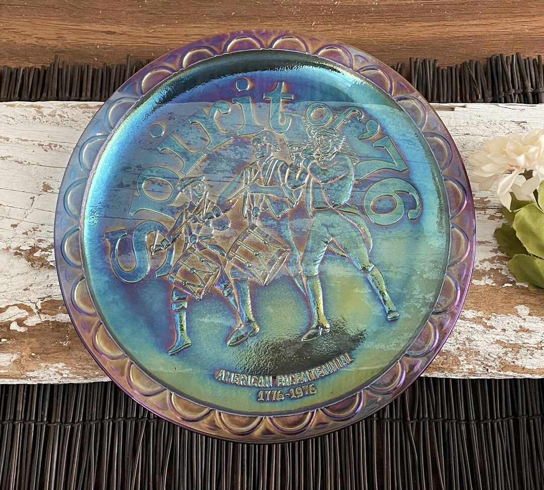 Vintage Carnival Glass Blue Bicentennial Plaque, Indiana Glass ...