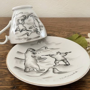 Vintage Robert Mayokok Cup, Saucer Set, Eskimo and Polar Bear, White ...