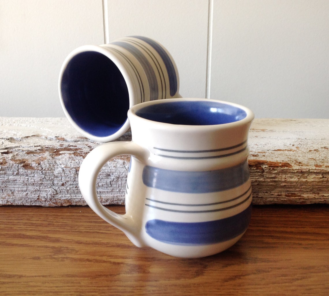 2 Pfaltzgraff Rio Coffee Tea Mugs White Blue Inside - Etsy