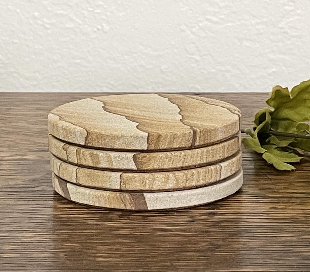 SET of 4 Natural Sandstone Coasters, Drink Pads, Thirsty Absorbent ...