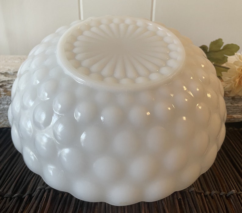Molded Serving Pressed Glass Bubble Bowl Vintage Large White Milk Glass ...
