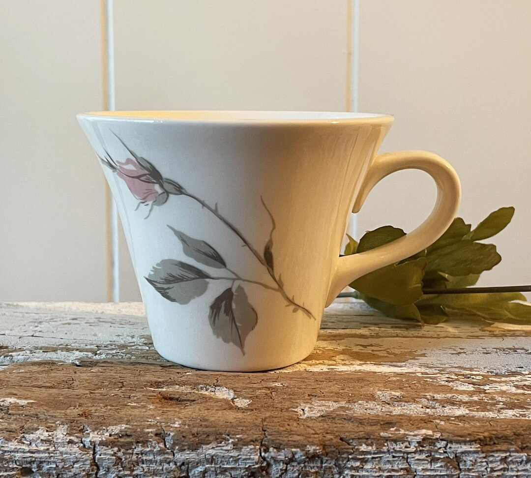 Vintage Edwin Knowles Dawn Rose Coffee, Teacup, White, Pink Rose, Gray ...