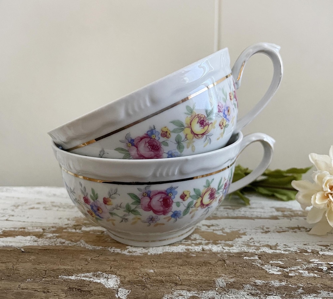 Set of 2 Harmony House "lucerne" Porcelain Coffee, Teacups, Roses, Gold ...