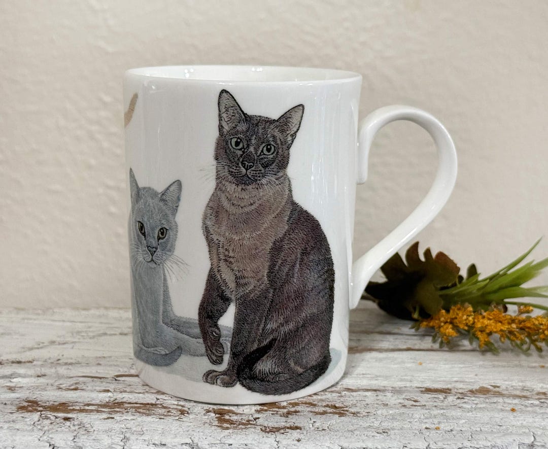 Vintage Henley Collection Illustrated Cats Mug, Fine Bone China Coffee ...