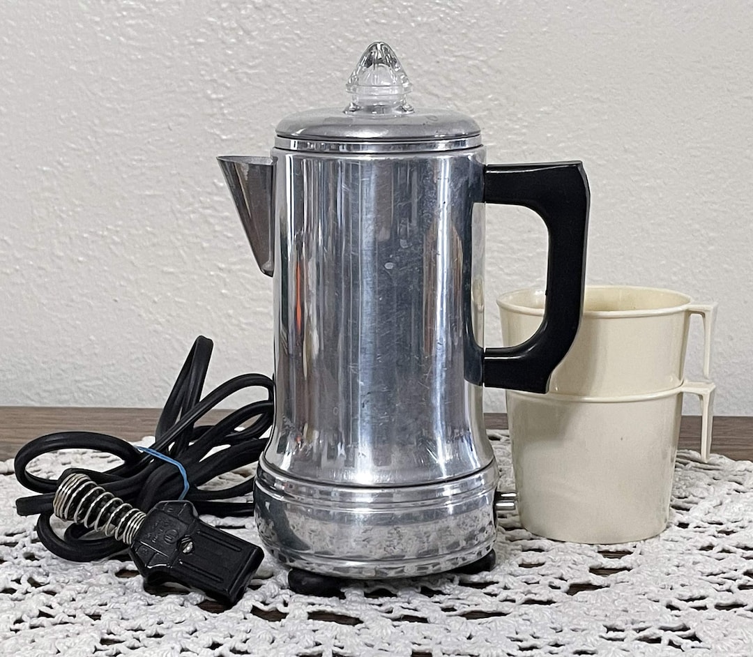 Vintage Empire Electric Coffeepot, Small Aluminum Travel Percolator, 2 ...