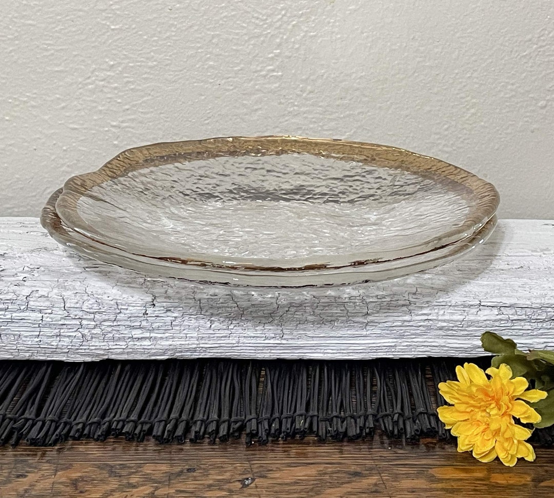 SET of 2 Vintage Cobbled Glass Plates, Small Round Serving Platter ...