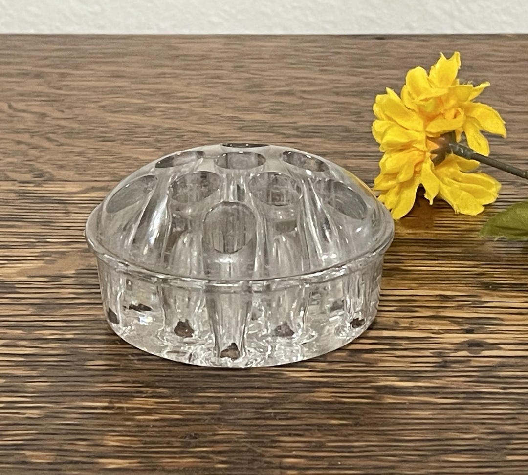 Vintage Round Glass Flower Frog, 11 Holes, Rounded Dome Top, Clear ...