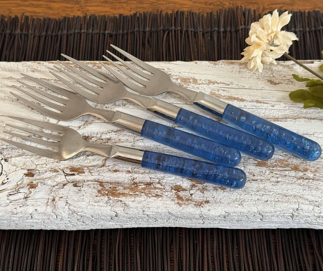 SET of 4 IKEA Bubblor Dinner Forks, Blue Plastic, Lucite, Acrylic ...
