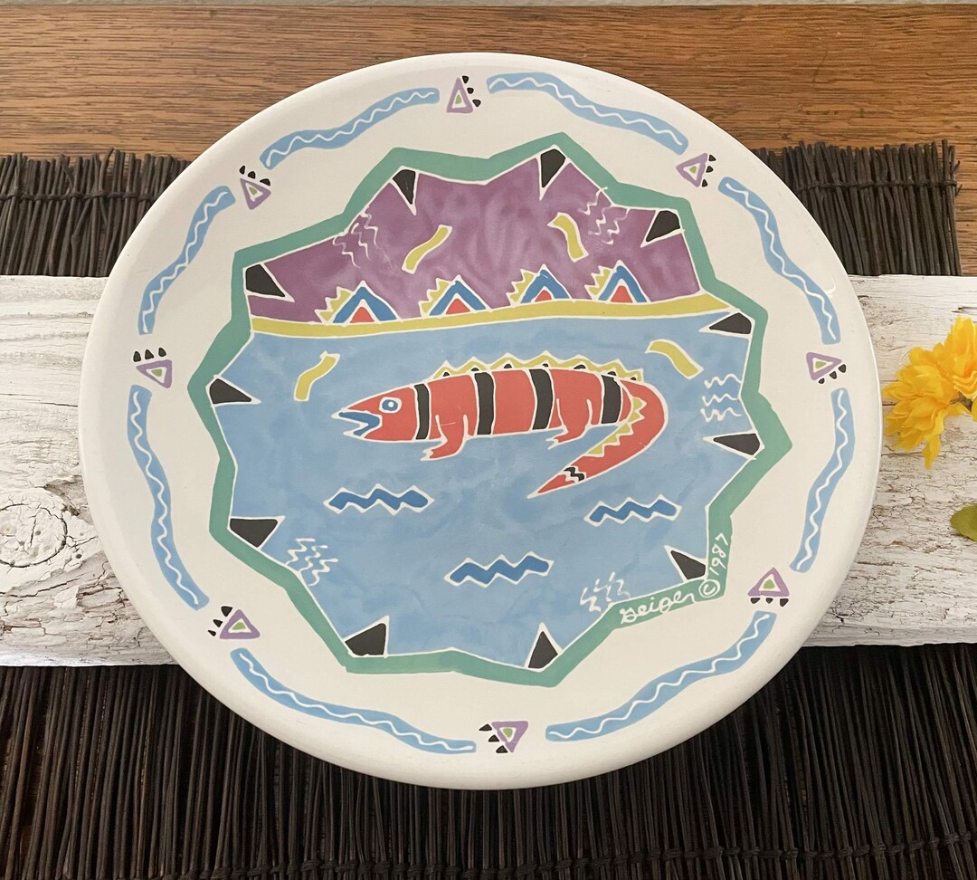 1 Vintage Judith Geiger Chaleur Large Plate, Iguana, Lizard, Colorful ...