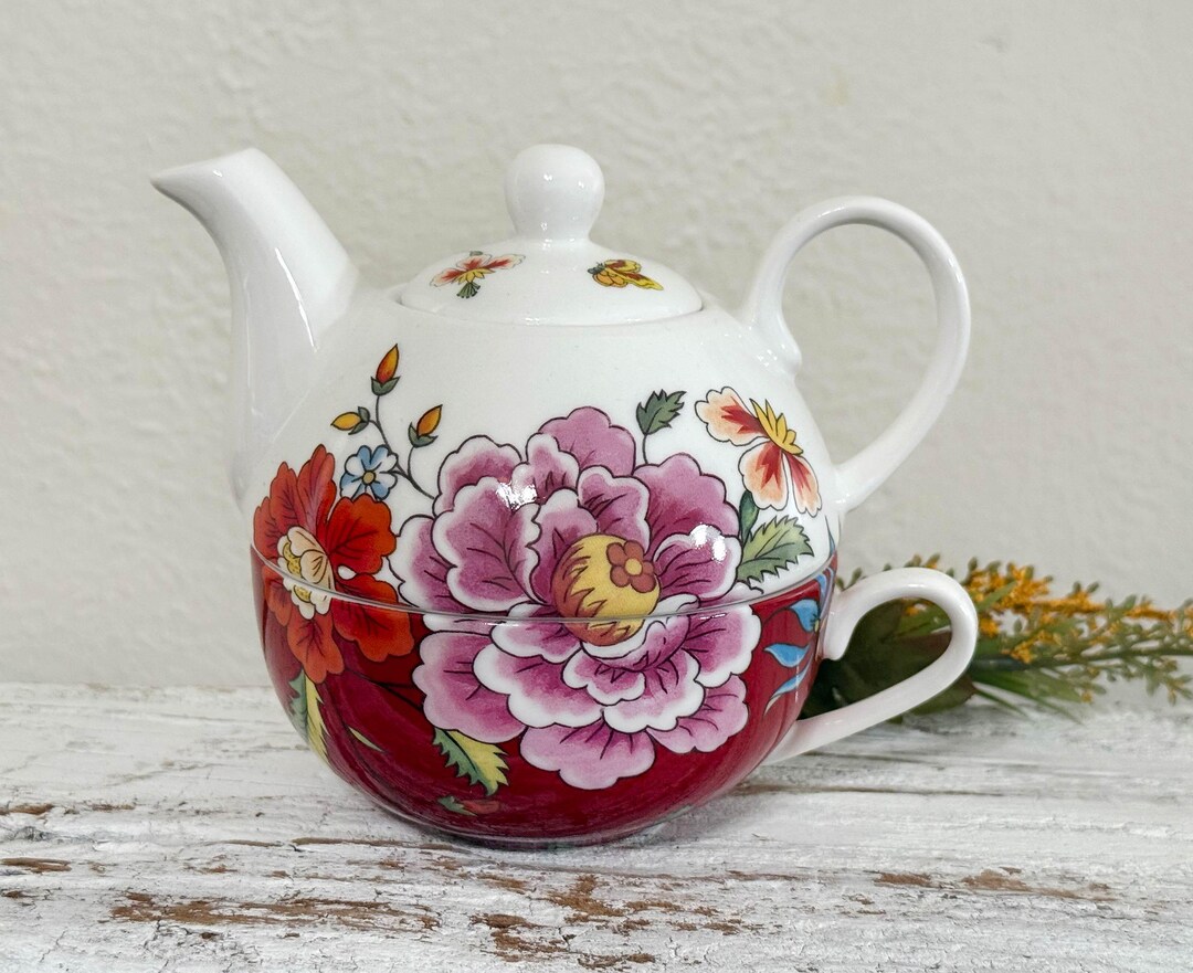 Vintage Stechcol Gracie China Teapot & Teacup Set, Stacking Nesting ...