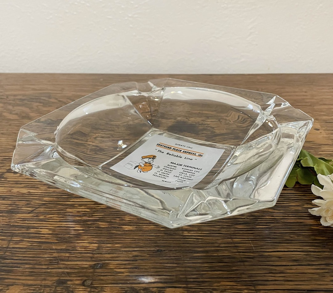 Vintage Large Heavy Glass Ashtray, Cigarette, Cigar Thick Solid Glass ...