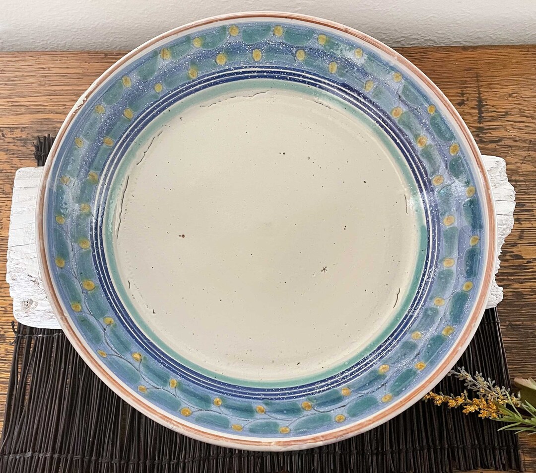 Vintage Large Mexican Terra Cotta Tray, Deep Round Dish, Hand Painted ...