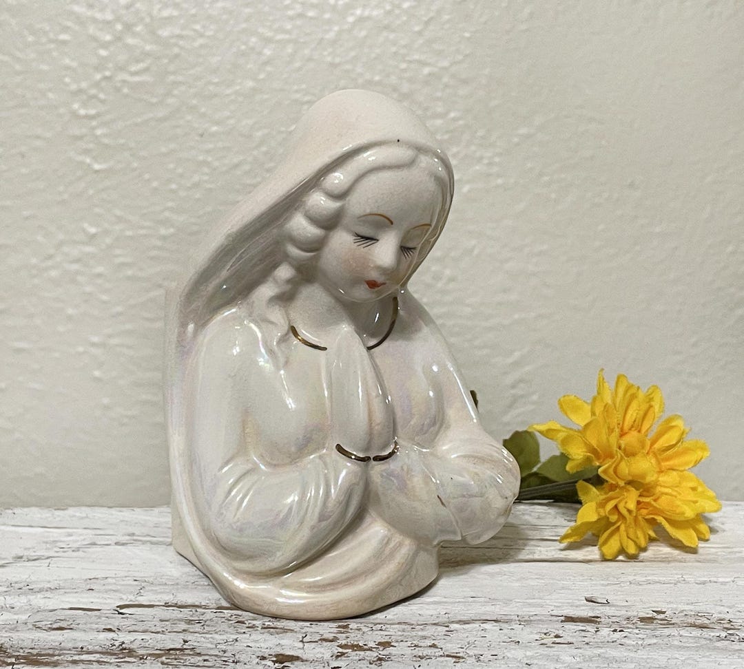 Vintage Ceramic Virgin Mary Small Planter, Vase, Iridescent Lustre Ware ...