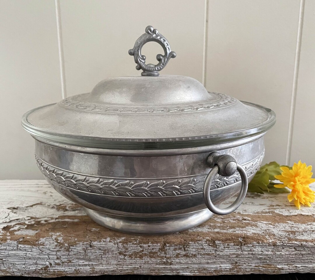 Vintage Hammered Aluminum Chafing Dish, Warming Stand, Ring Handles ...