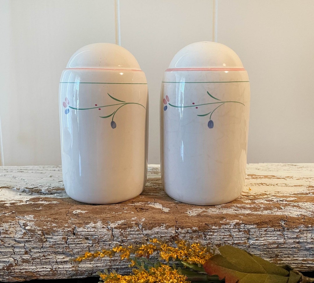 Ranmaru Nordic Wind Salt & Pepper Shaker, White, Pink Trim, Tiny ...