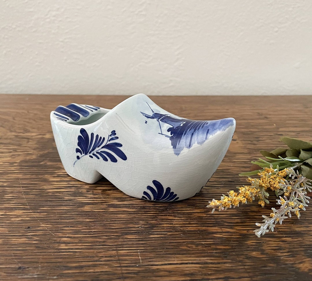 Vintage Small Delft Blue Clog, Hand Painted Blue & White, Windmill ...